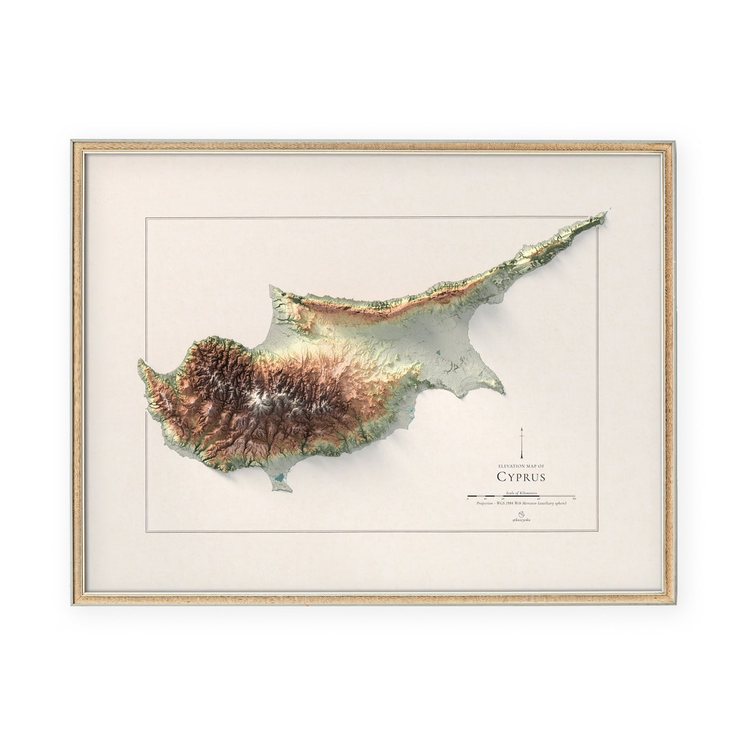 Cyprus Shaded Relief Map Map Art Print - Etsy