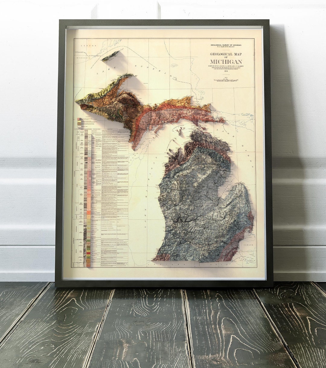 Michigan Geological Map (1916) - Wall Decor - Topography - Art Print ...