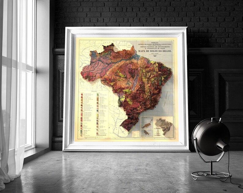 Brazil Soil Map Vintage Elevation Map Topography Shaded - Etsy