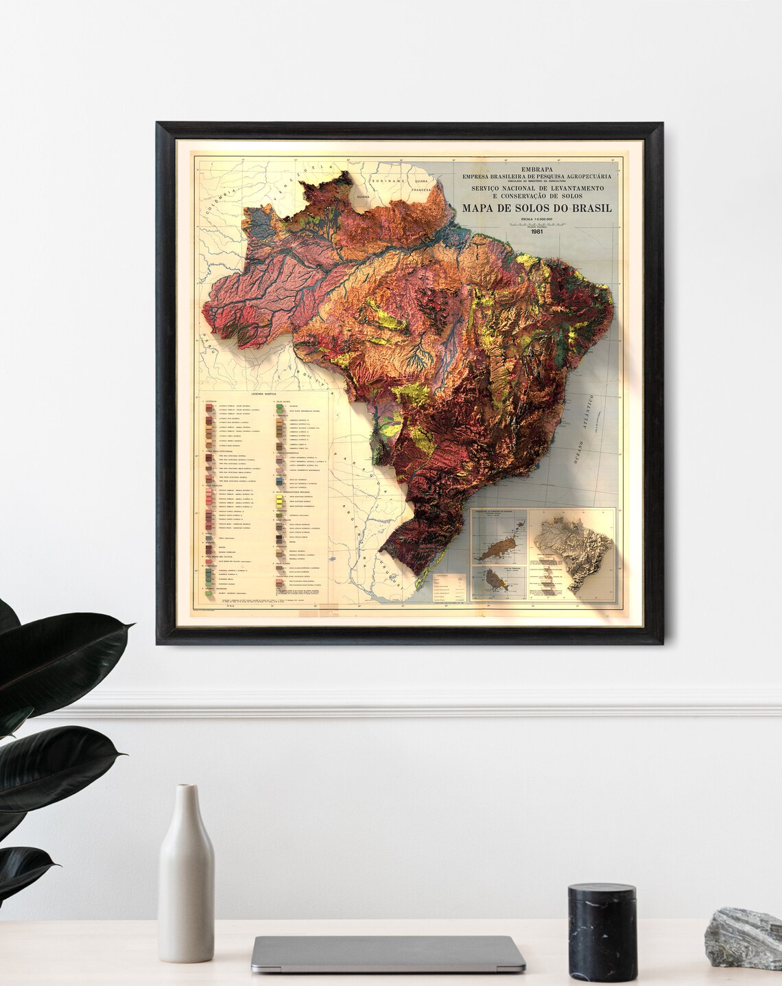 Brazil Soil Map Vintage Elevation Map Topography Shaded | Etsy