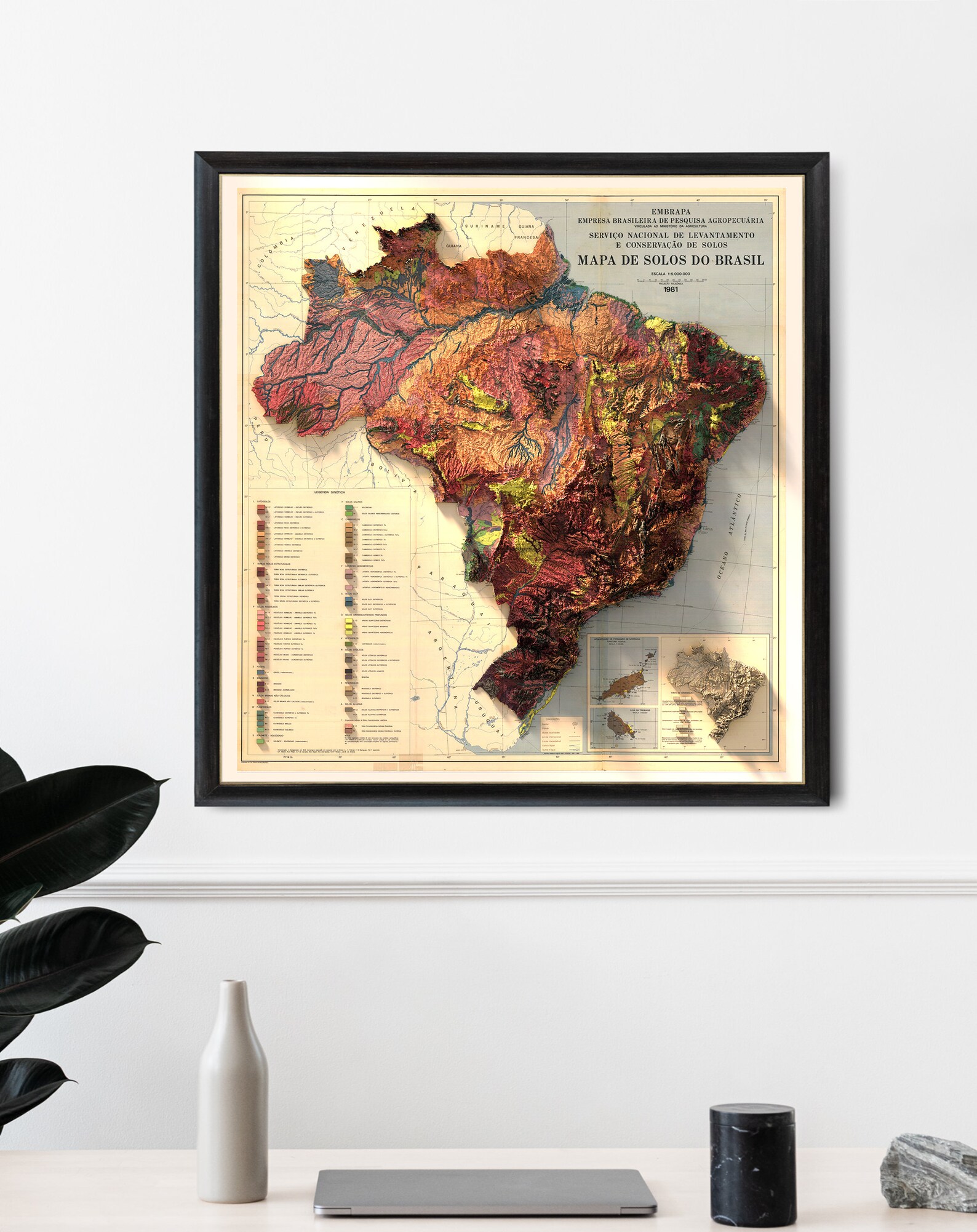 Brazil Soil Map Vintage Elevation Map Topography Shaded | Etsy