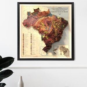 Brazil Soil Map Vintage Elevation Map Topography Shaded | Etsy