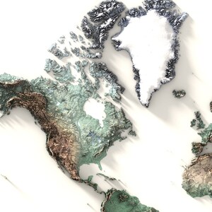The World Map 3 - Topography - Elevation - Vintage Home Decor - Art ...