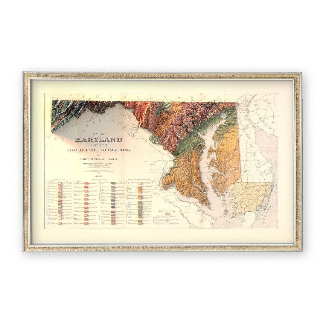 Vintage Maryland Geological Map Art Print: Topographic Wall Decor - Etsy