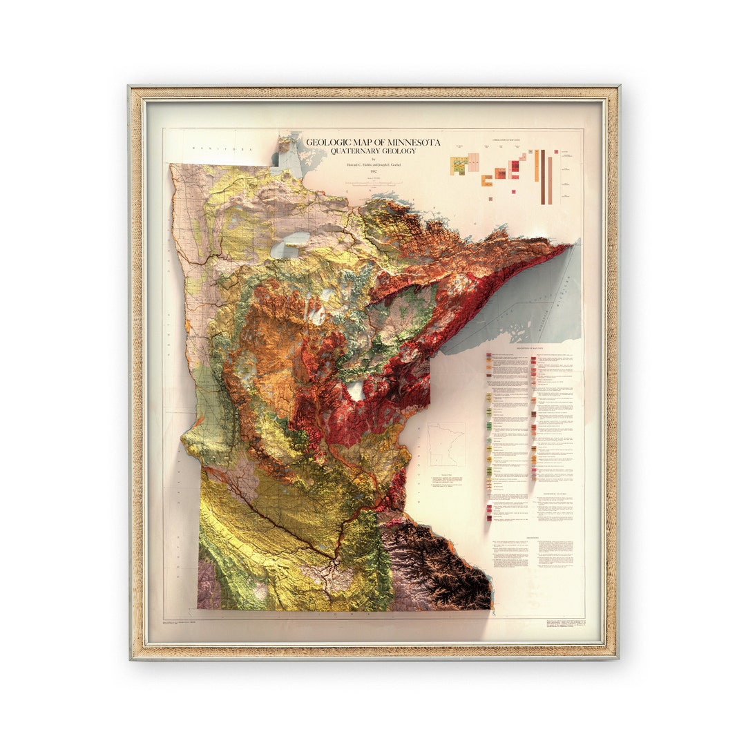 Geological Map of the Minnesota (1982) - Wall Decor - Topography - Art ...