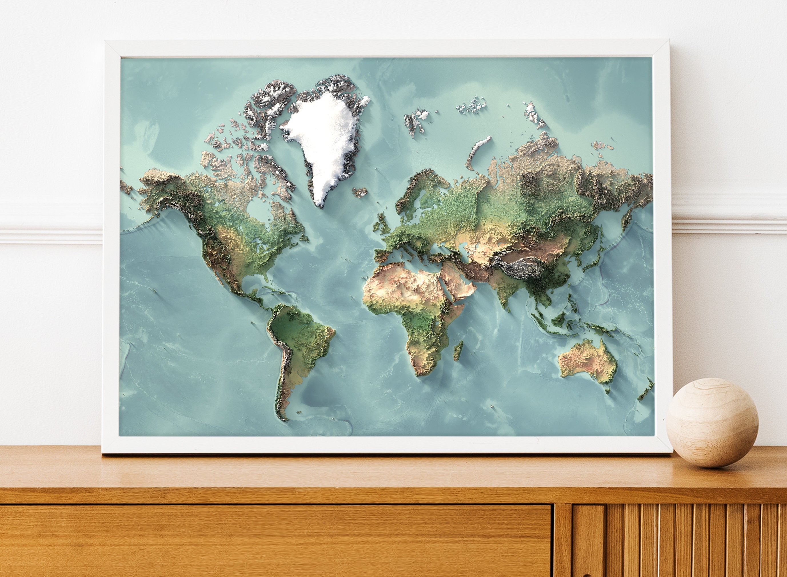 The World Satellite Map flat Ocean Map Print - Etsy Canada