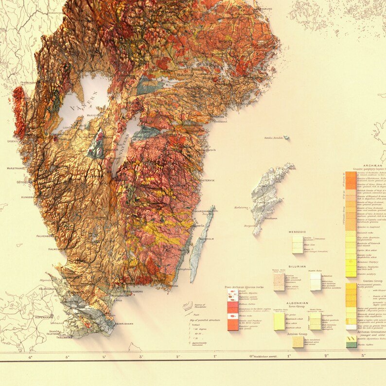 1910 Geological Map of Sweden: Topographic Wall Art Print - Etsy