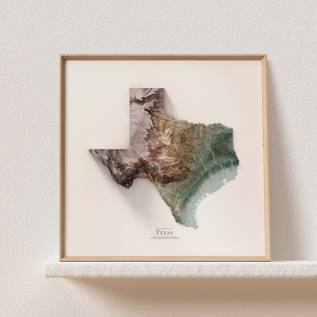 Texas Topographic Map Art Print: Shaded Relief Wall Decor - Etsy