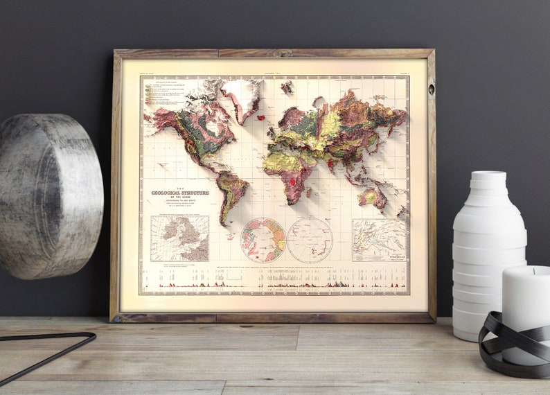 Geological Structure Map of the World 1855 the World Wall Map Map ...