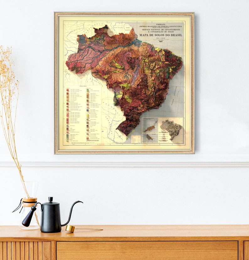 Brazil Soil Map Vintage Elevation Map Topography Shaded - Etsy