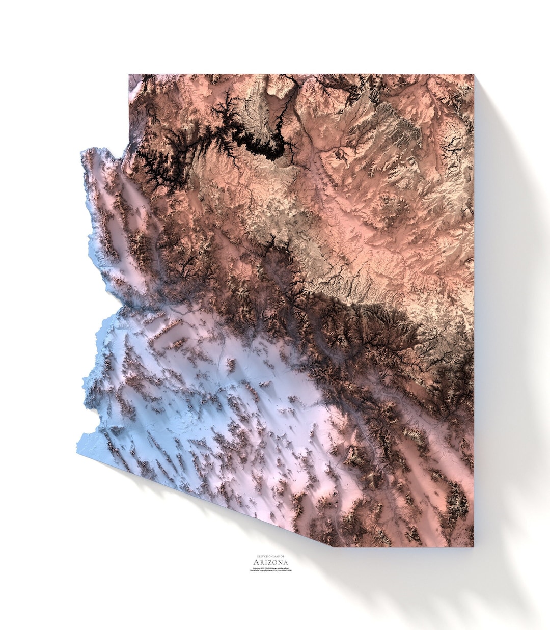 Arizona Map Shaded Relief Map Wall Decor Topography Fine Art Print ...