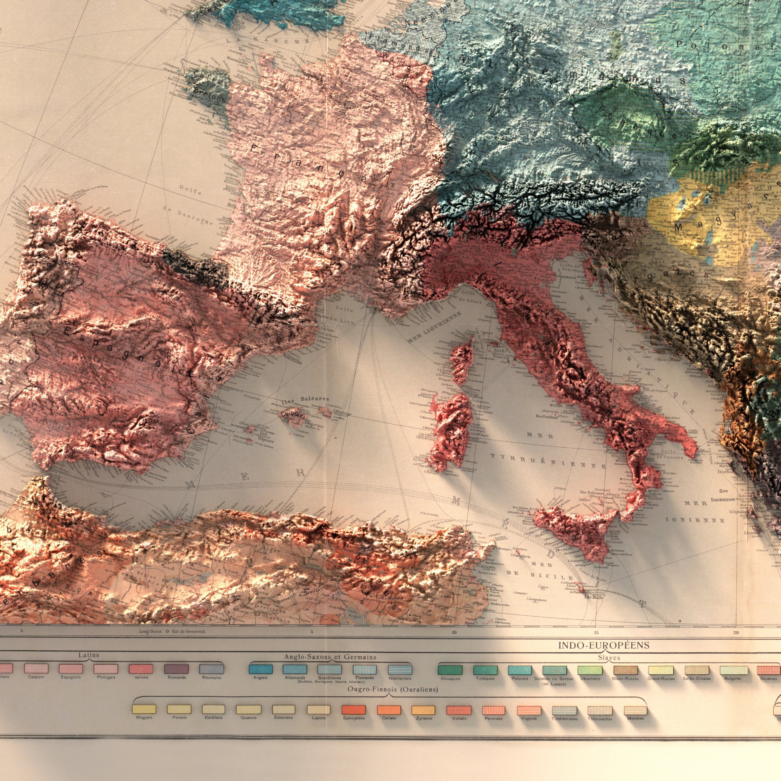 Vintage Ethnographic Map of Europe: Topographic Art Print - Etsy
