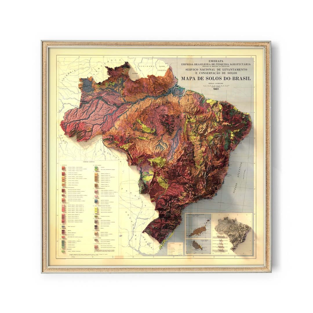 Brazil Soil Map Vintage Elevation Map Topography Shaded - Etsy