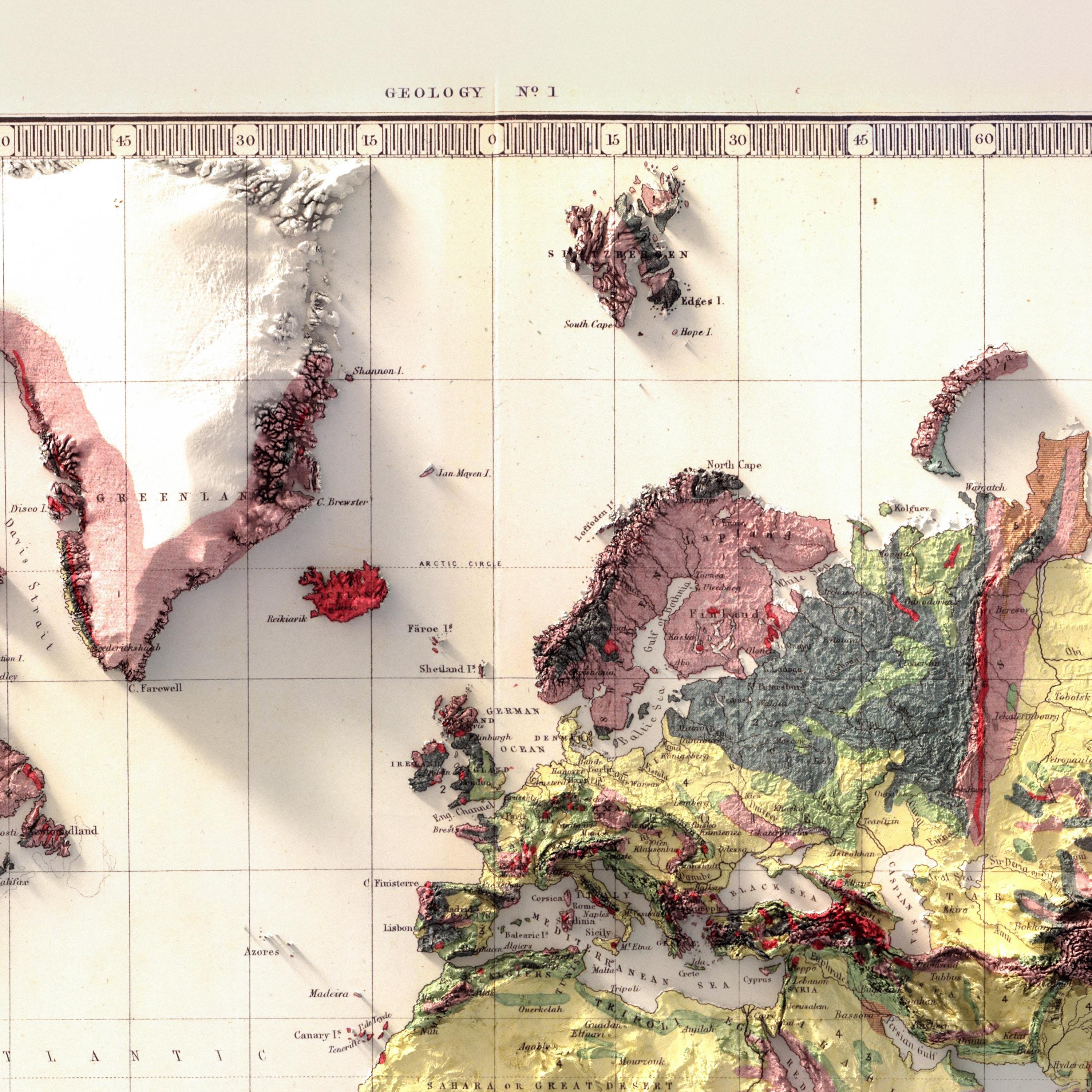 Geological Map of the World 1855: Detailed Relief Map Print, Vintage ...