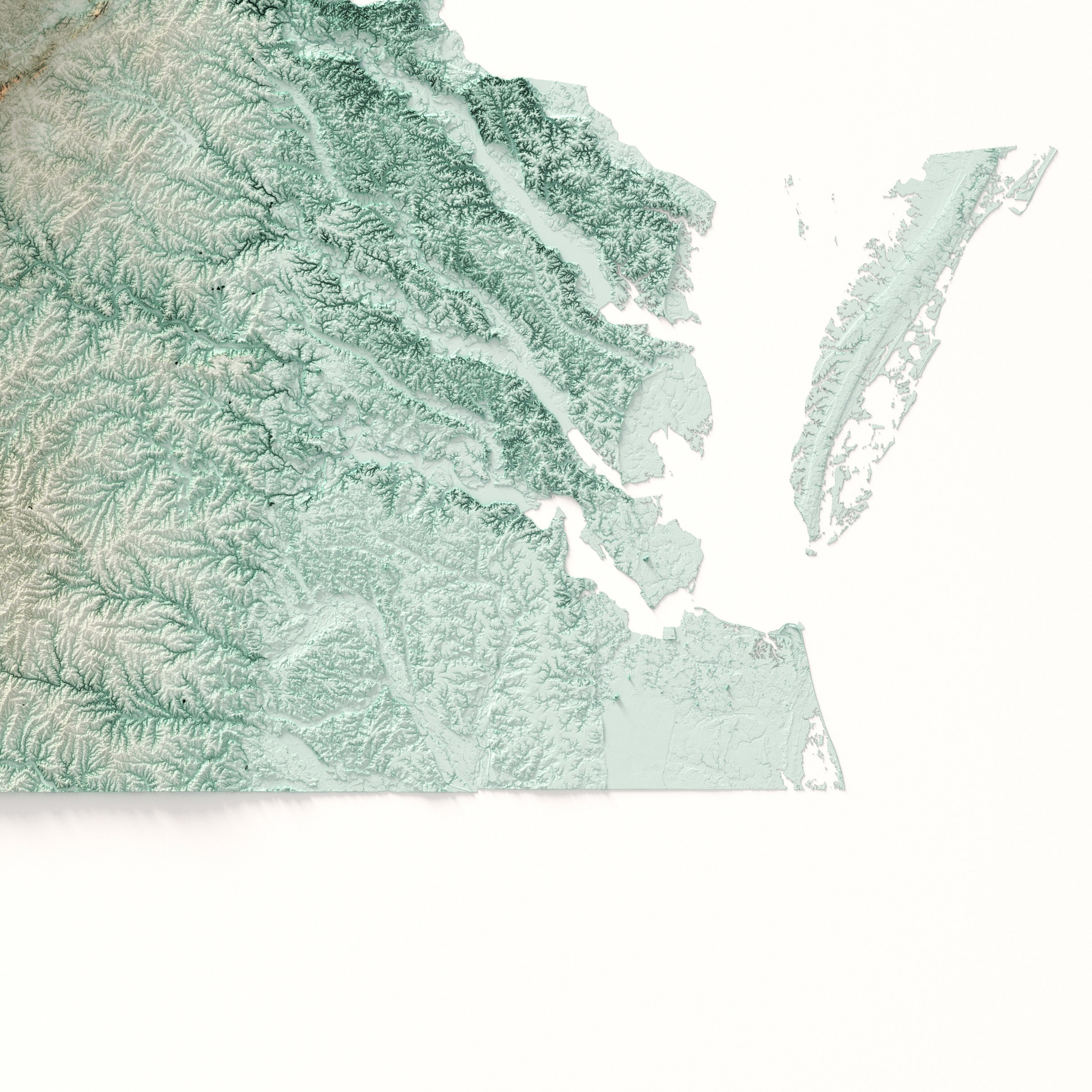 Virginia Shaded Relief Map Vintage Home Decor Wall Art Topography ...