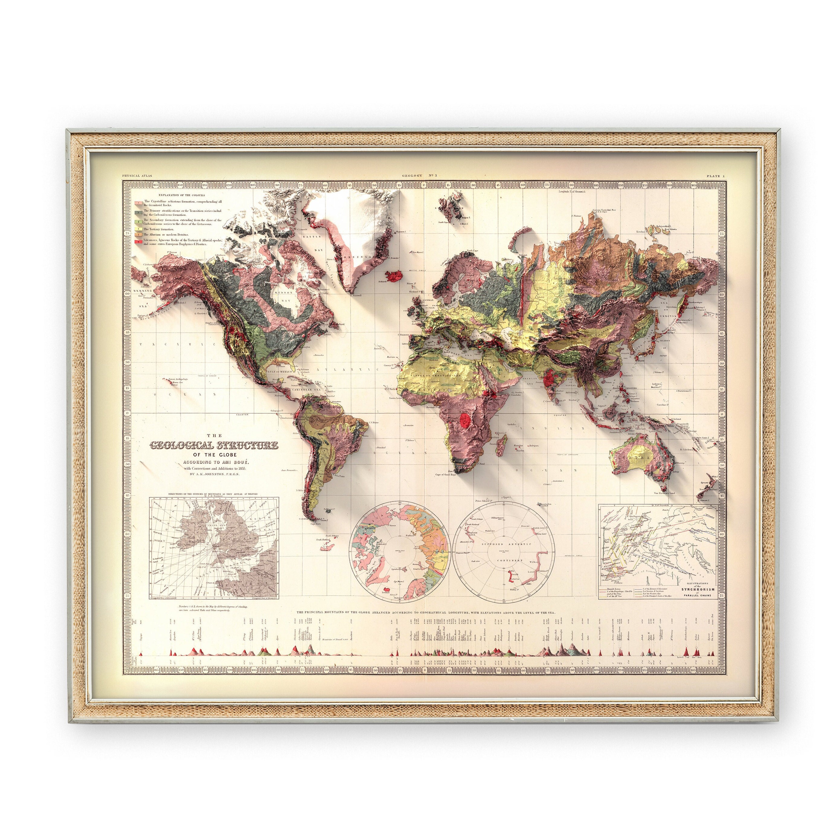 Geological Structure Map of the World 1855 the World Wall Map Map ...