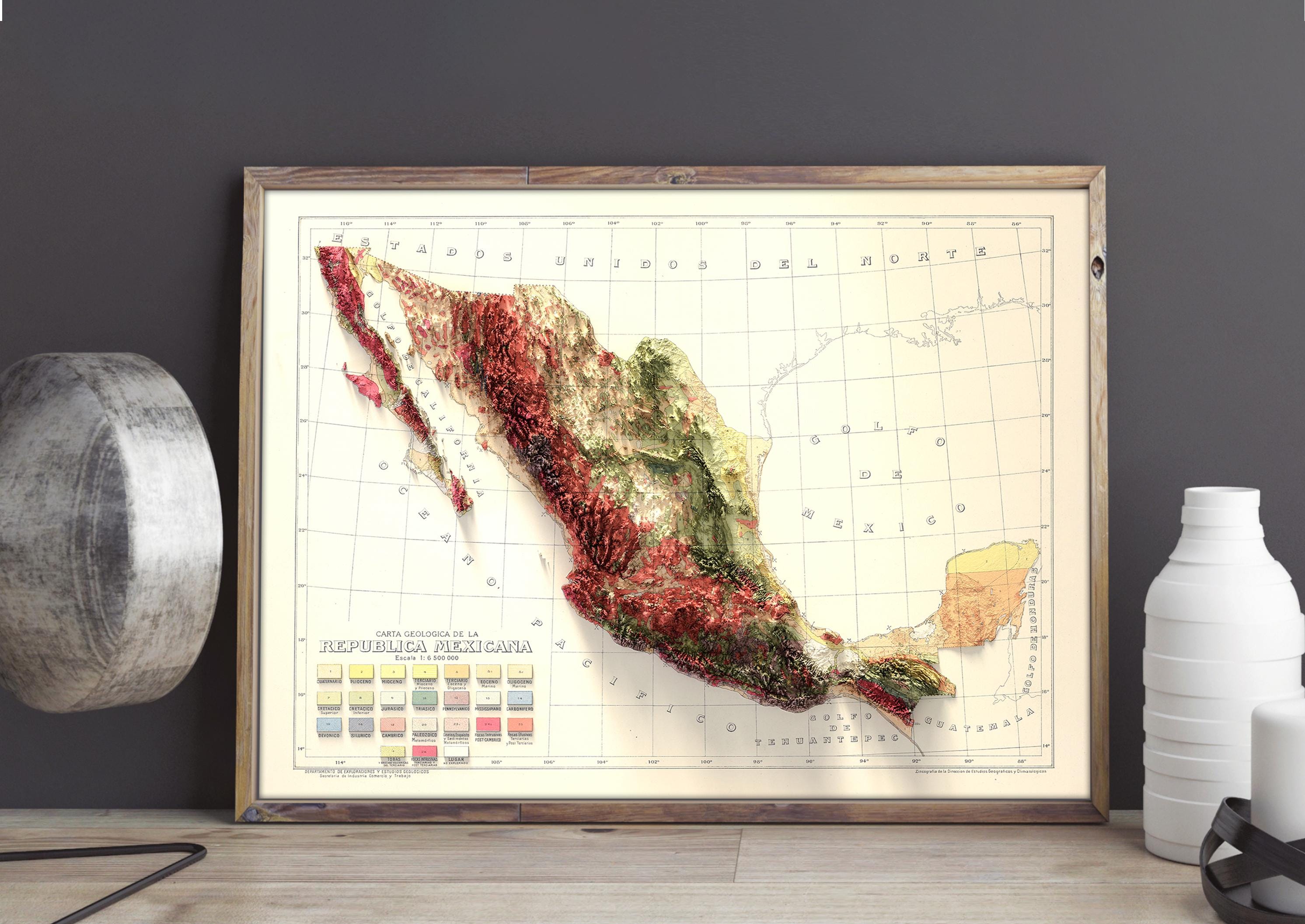 Vintage Geological Map of Mexico (1921): Antique Style Wall Art Print ...