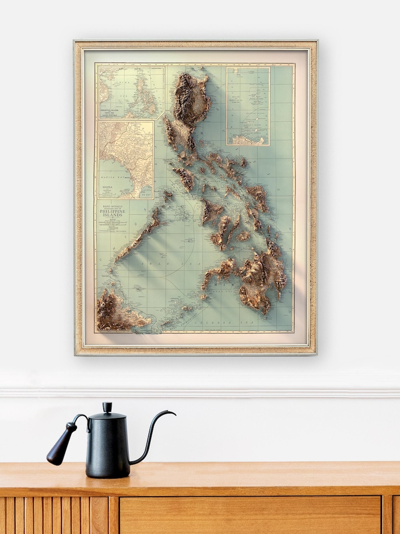 Vintage Map of the Philippines 1924: Detailed Topographic Relief Print ...