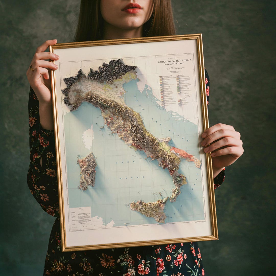 Italy Soil Map (1966): Vintage Relief Decor, Wall Art Gift, Unique Map ...