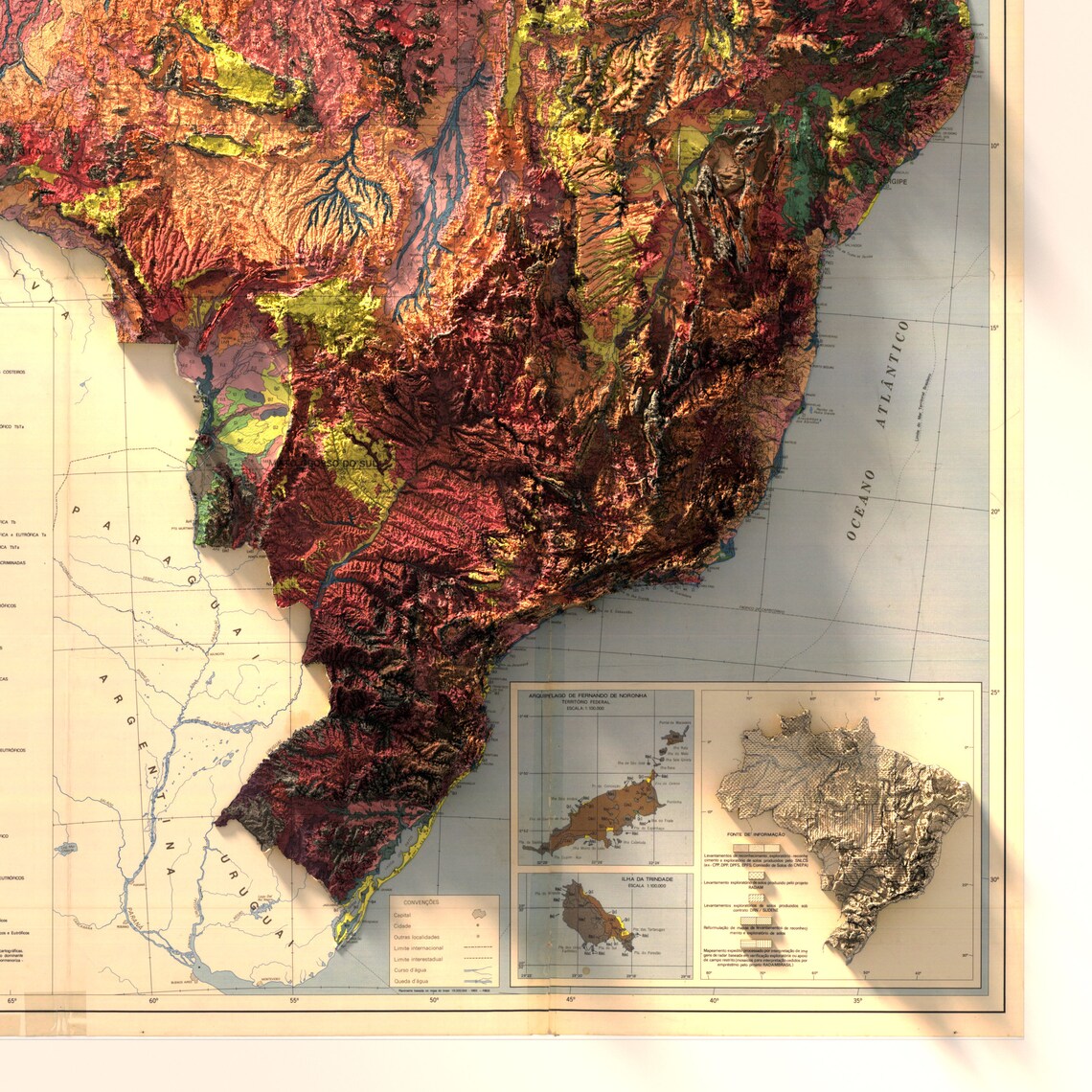 Brazil Soil Map Vintage Elevation Map Topography Shaded | Etsy