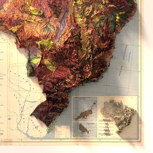 Brazil Soil Map Vintage Elevation Map Topography Shaded | Etsy