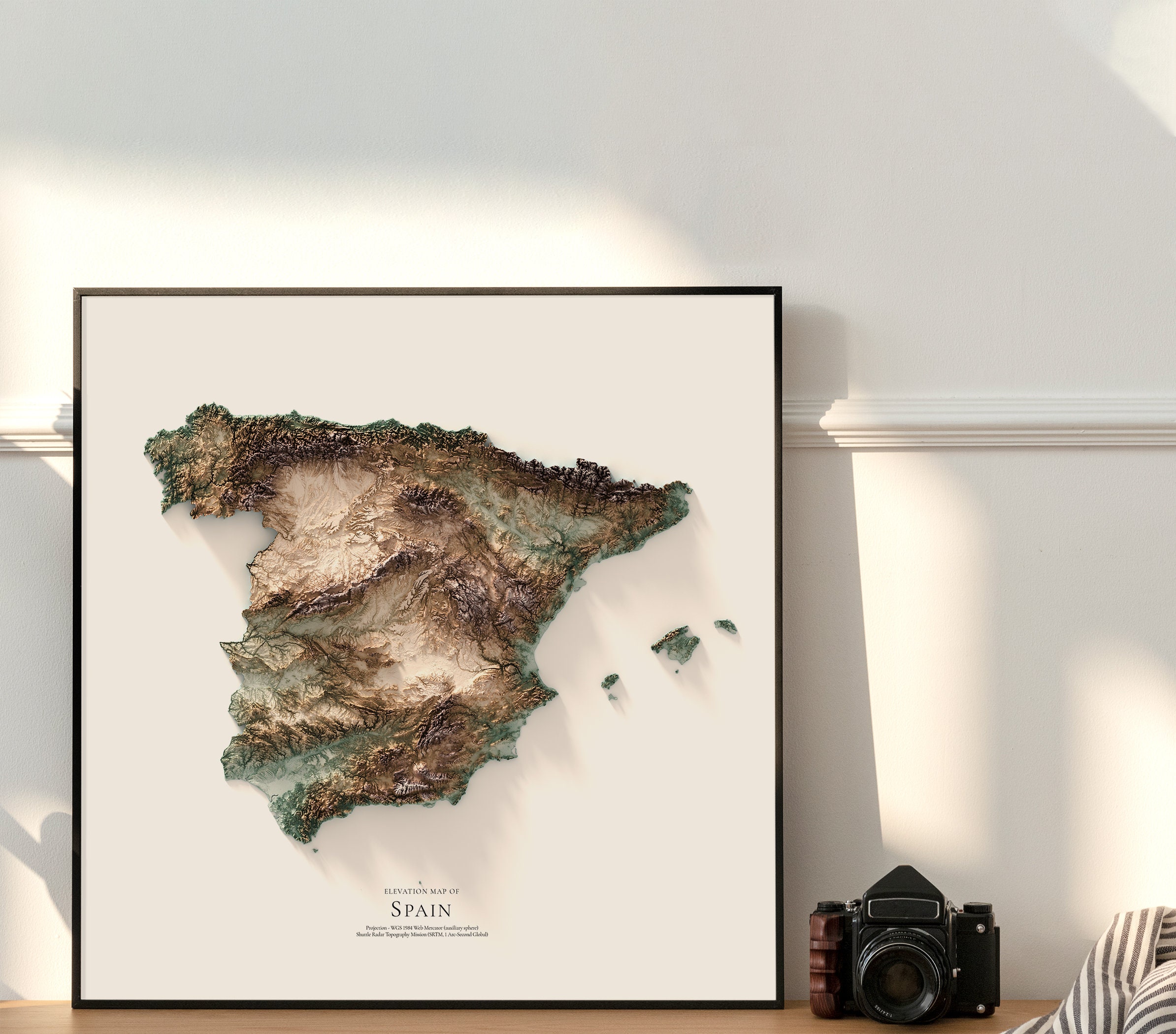 Spain Shaded Relief Map 08 Vintage Map Print - Etsy
