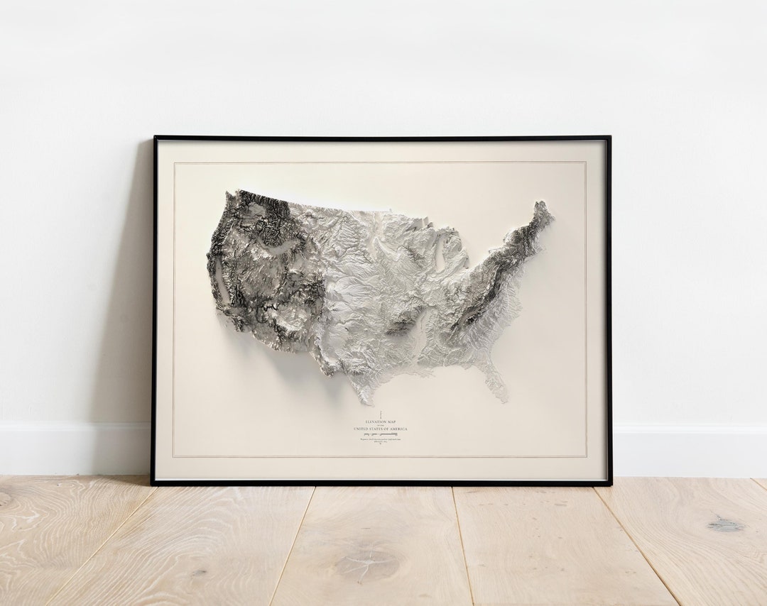 The United States (BW) - Topography Map - Wall Decor - Art Print ...