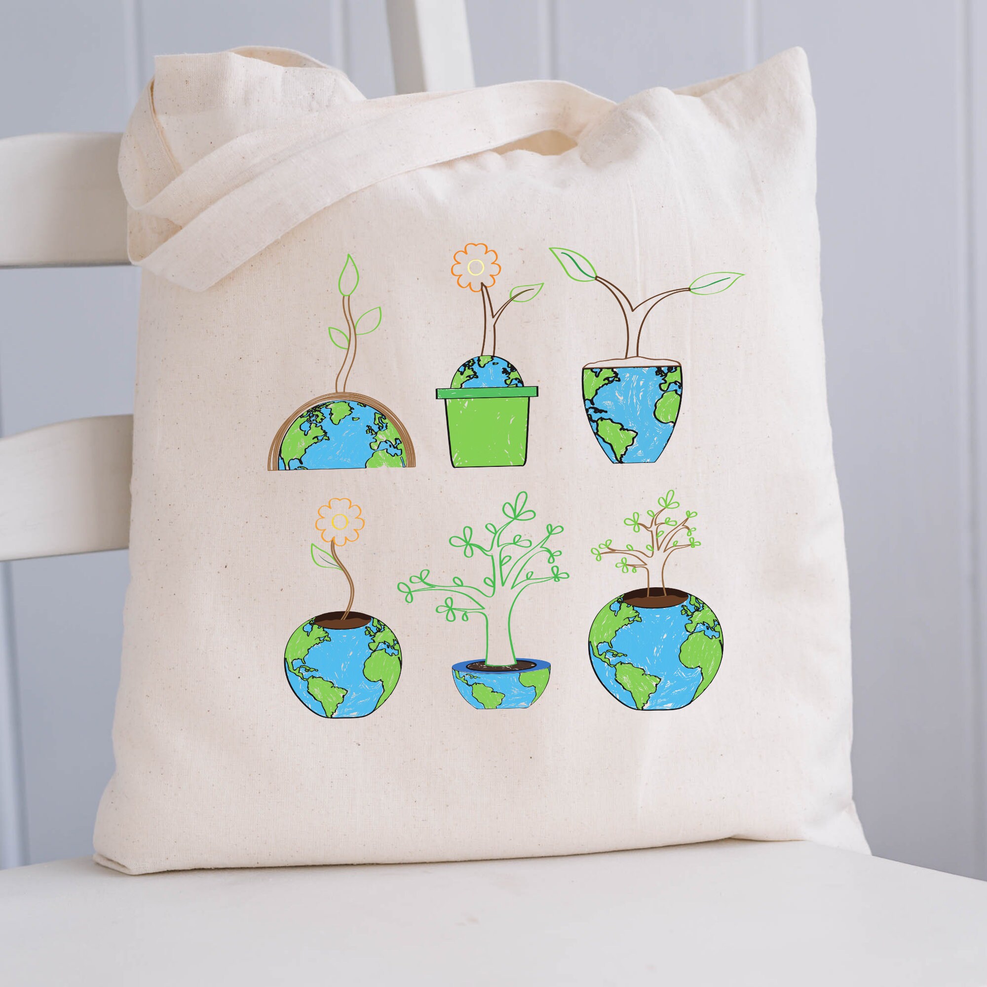 Earth Day Tote Bag, Save Earth Tote Bag, Plants Gift, Cotton Shopping ...