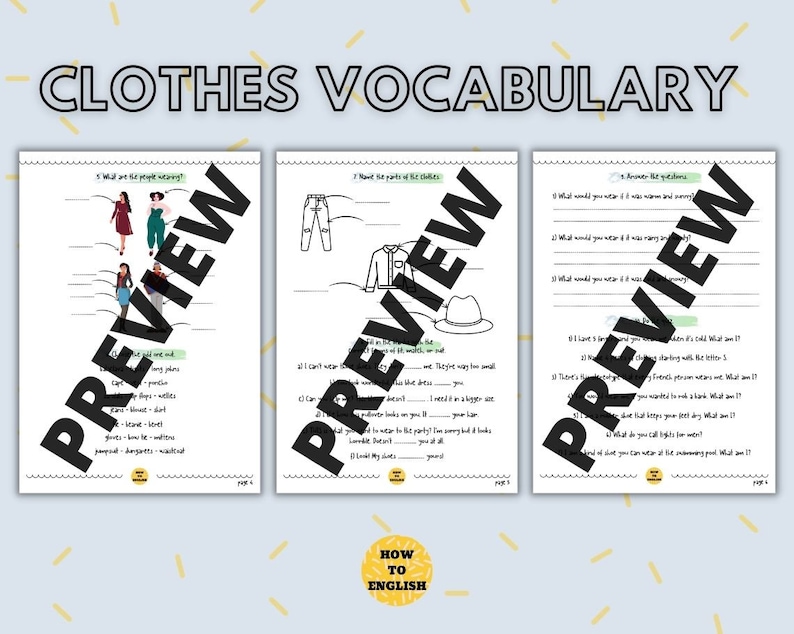 ESL CLOTHES Vocabulary Exercises + Anwers - Etsy