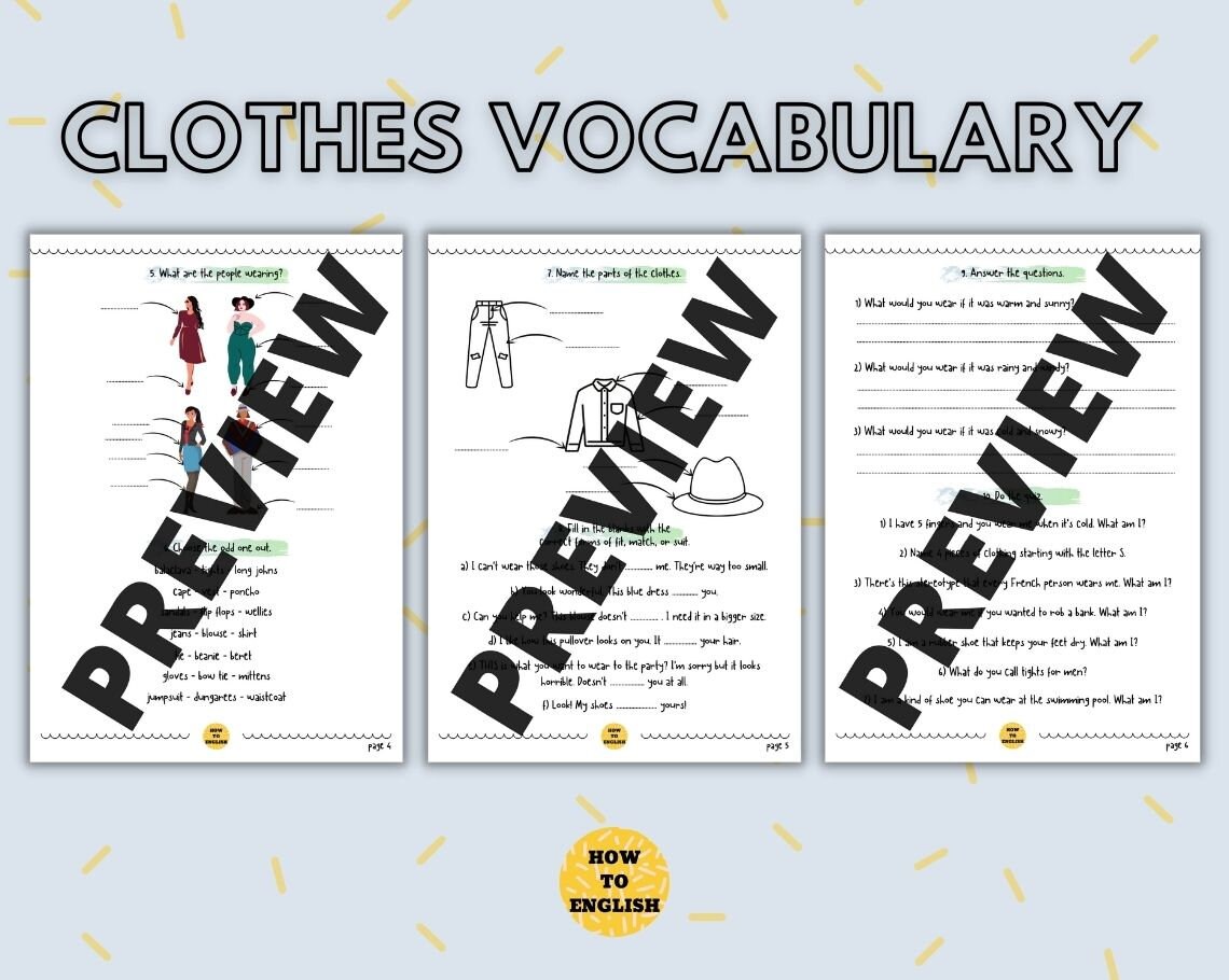ESL CLOTHES Vocabulary Exercises + Anwers - Etsy