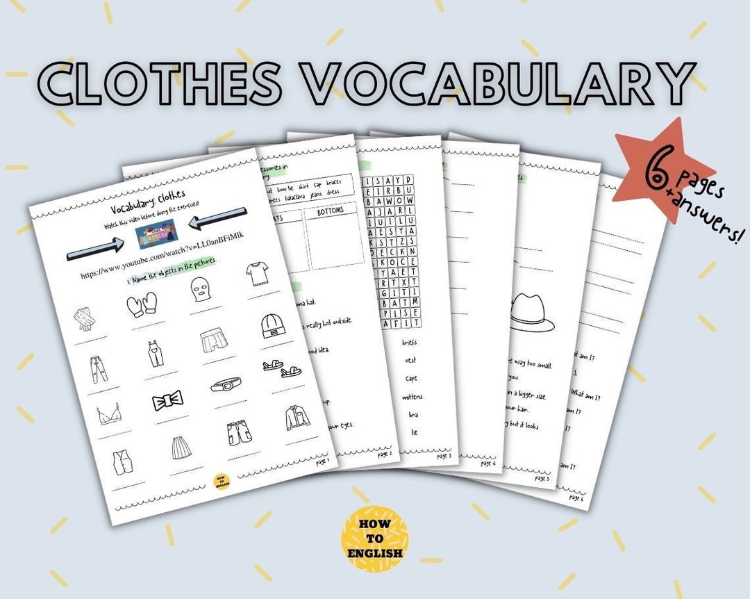 ESL CLOTHES Vocabulary Exercises + Anwers - Etsy