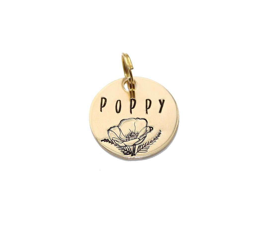 Poppy Floral Dog Id Tag • Stamped Pet ID Tag • Pet ID Tag • Cat ID Tags ...