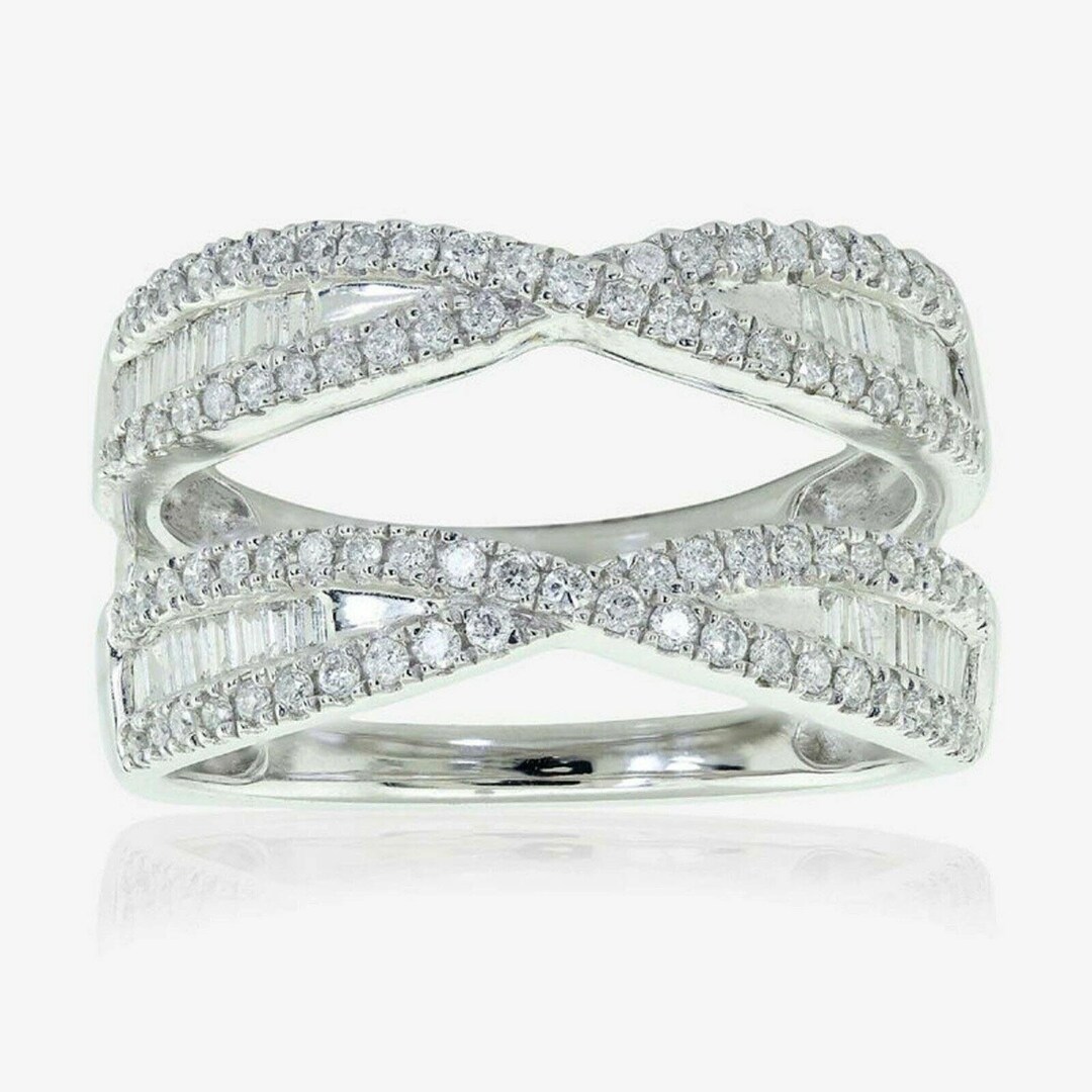 Double Row Twisted Enhancer Ring for Women's, 1.00 CT Round & Baguette ...