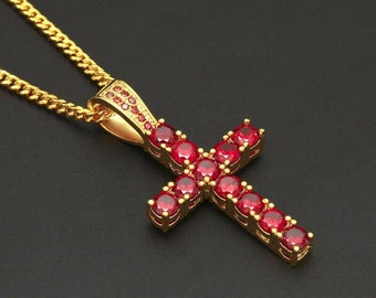 1 Ctw Natural Red Ruby Cross Pendant / Channel Set Pendant 27 - Etsy