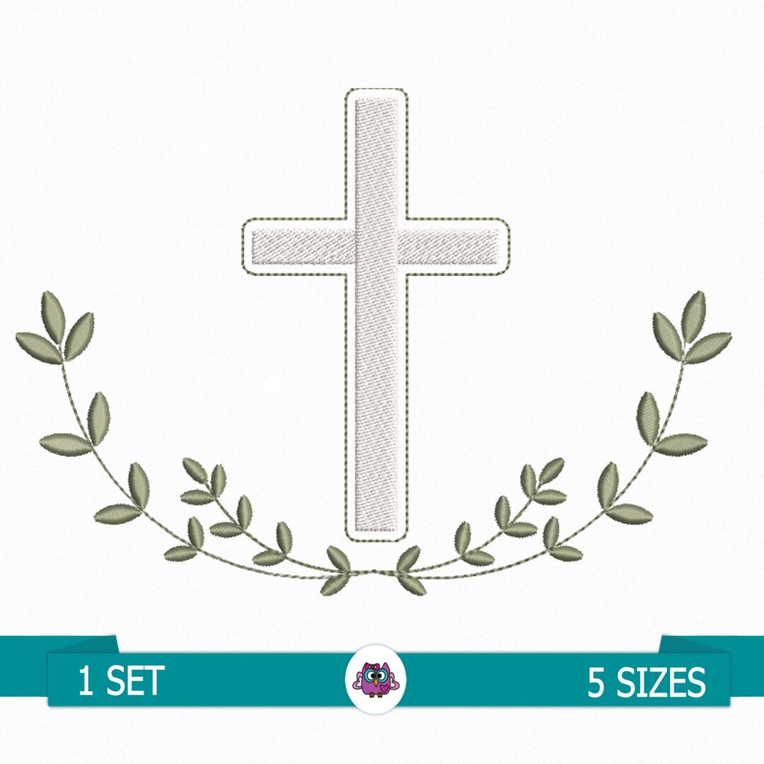 Cross and Leaves - Embroidery Design File - Baptism Embroidery Design ...
