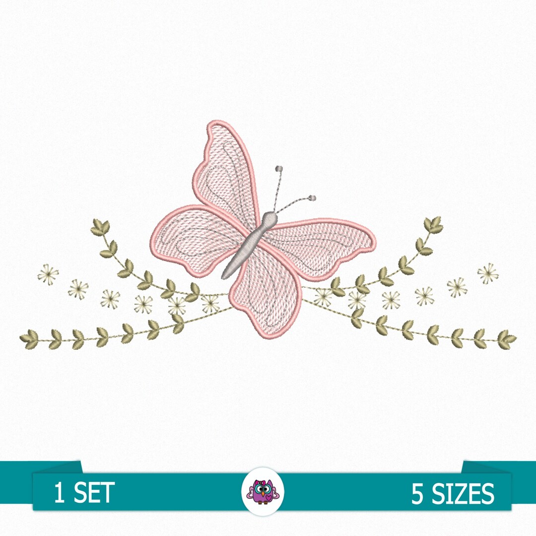Butterfly and Leaves Embroidery - Digital Embroidery File - Butterfly ...