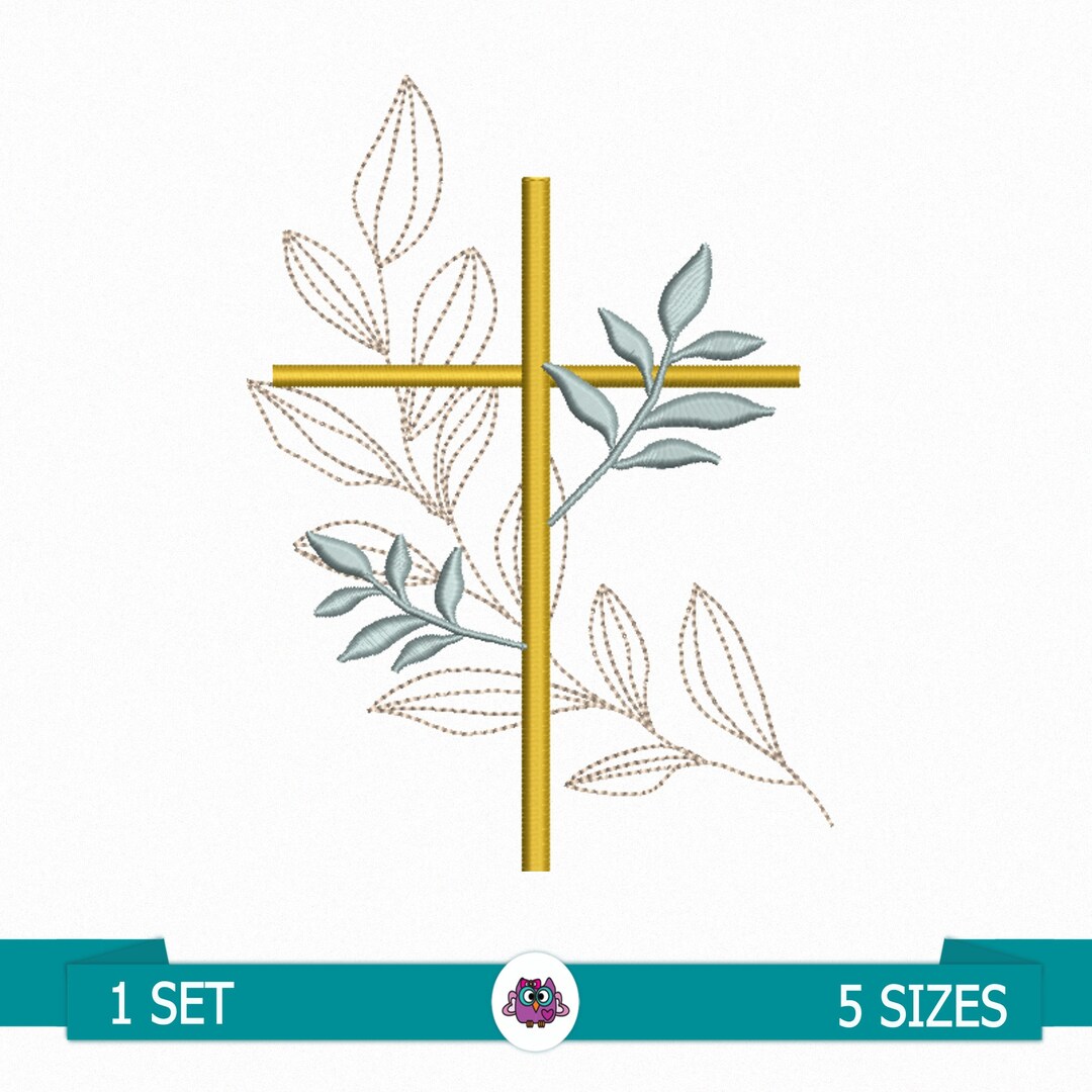 Cross With Leaves - Embroidery Design File - Baptism Embroidery ...