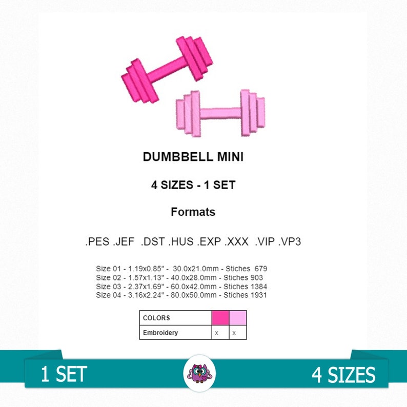 Dumbbell Mini Embroidery - Embroidery File Design - Barbell Embroidery ...