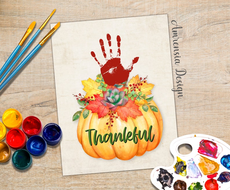 Thankful Handprint Craft Autumn Fall Activity Flower - Etsy