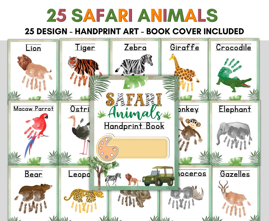 25 Design Safari Animals Handprint Art Kit for Toddlers, Preschoolers ...
