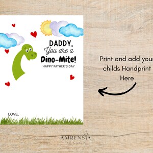 Father's Day Gift, Dinosaur Handprint Craft, Handprint Art Card for Dad ...