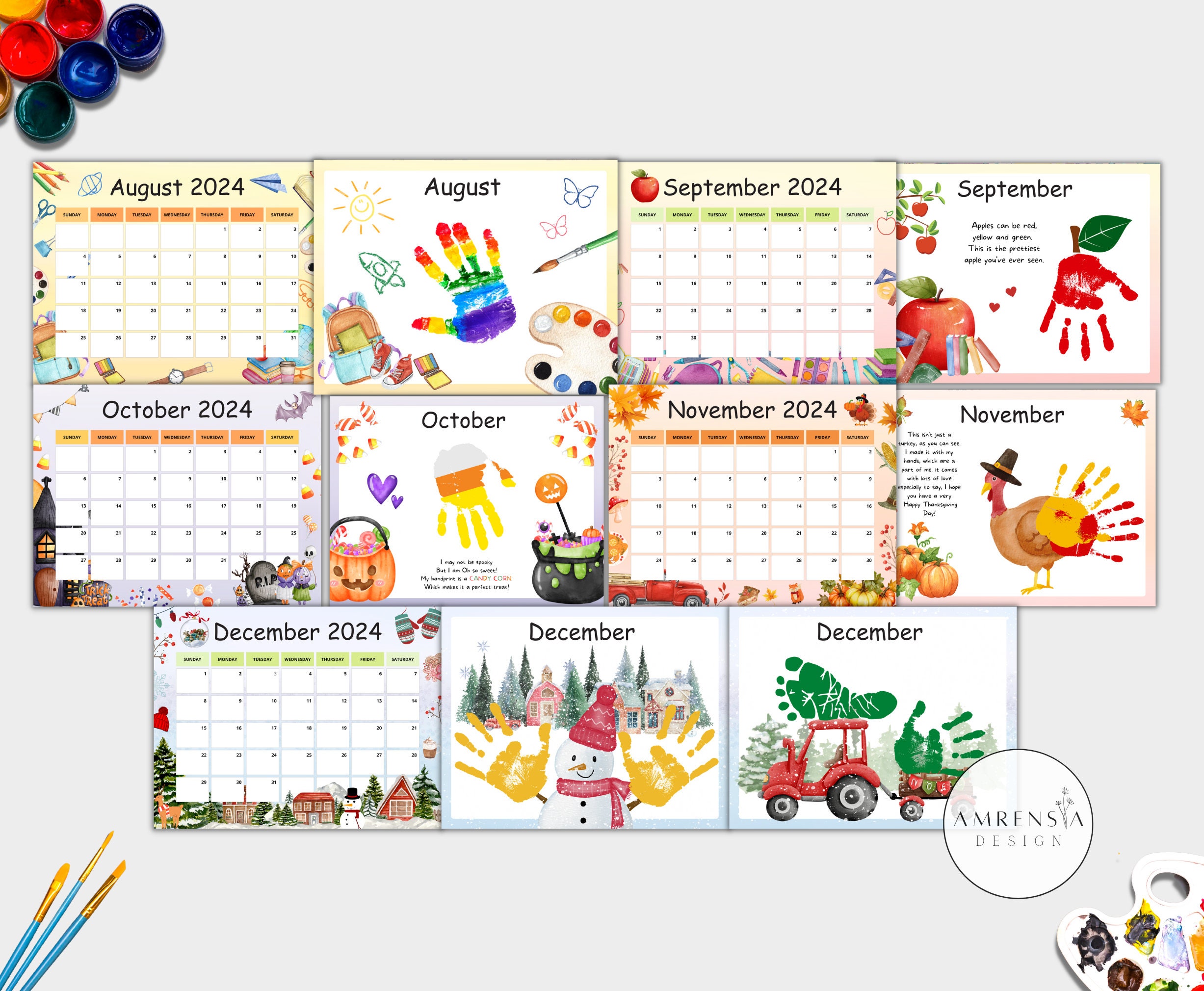 My Handprint Calendar 2024, Memory Book Printable for Prek, Preschool ...