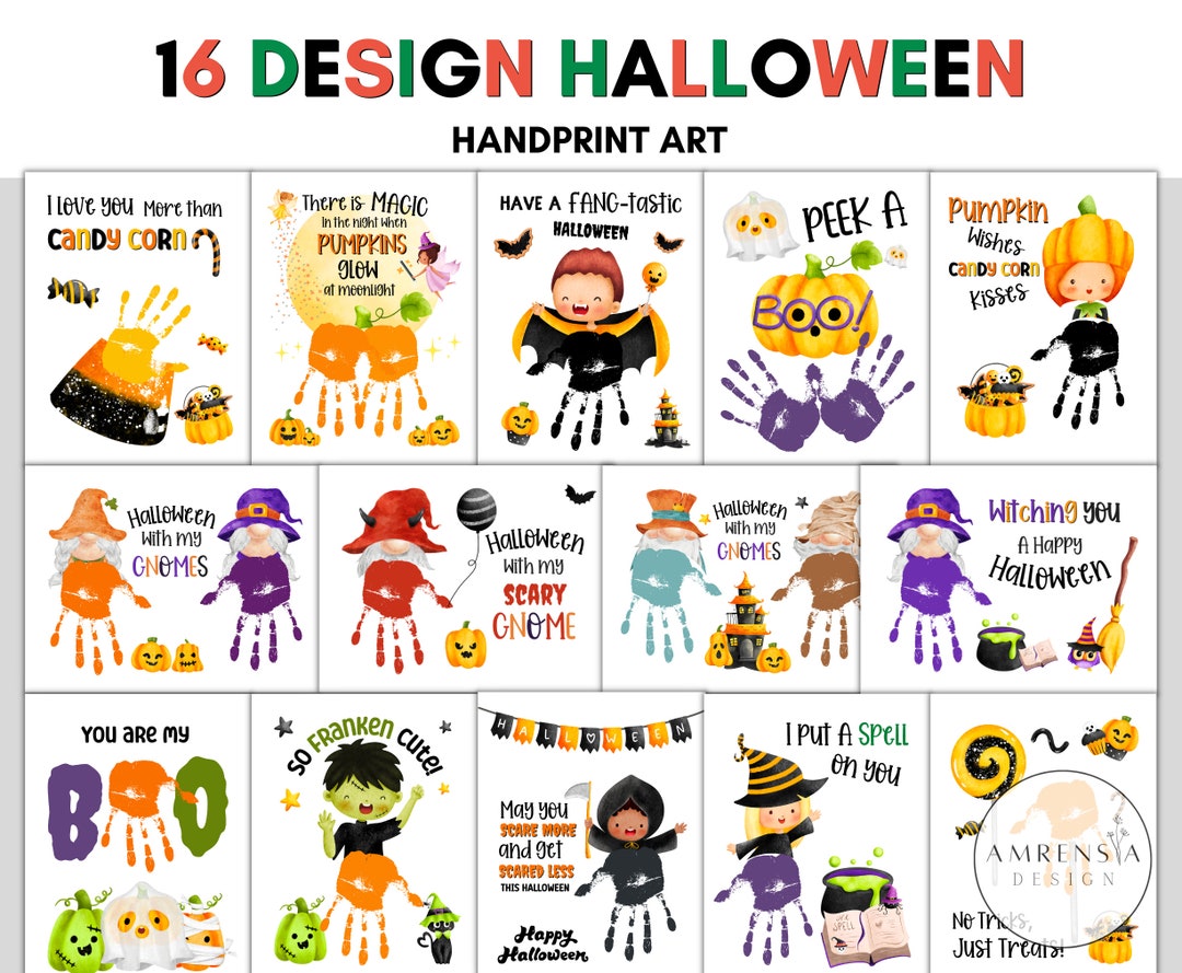 16 Design BUNDLE Watercolor Handprint Art,happy Halloween Keepsake ...