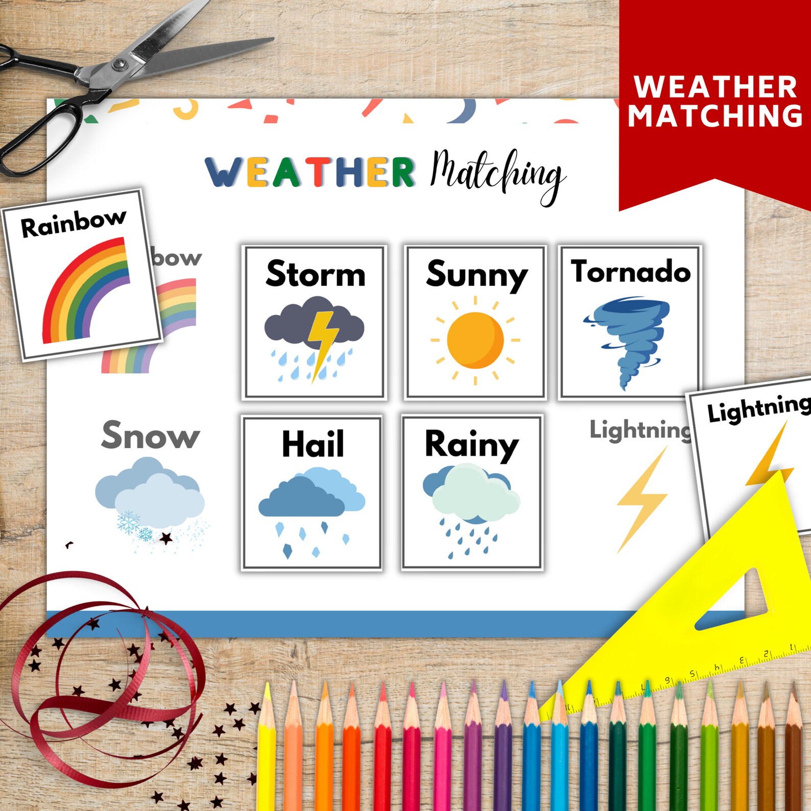 Weather Matching Worksheet Toddler Learning Binder Weather | Etsy