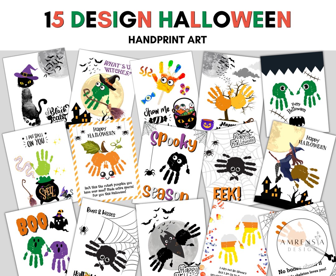 15 Design BUNDLE Handprint Footprint Art,happy Halloween Keepsake Craft ...