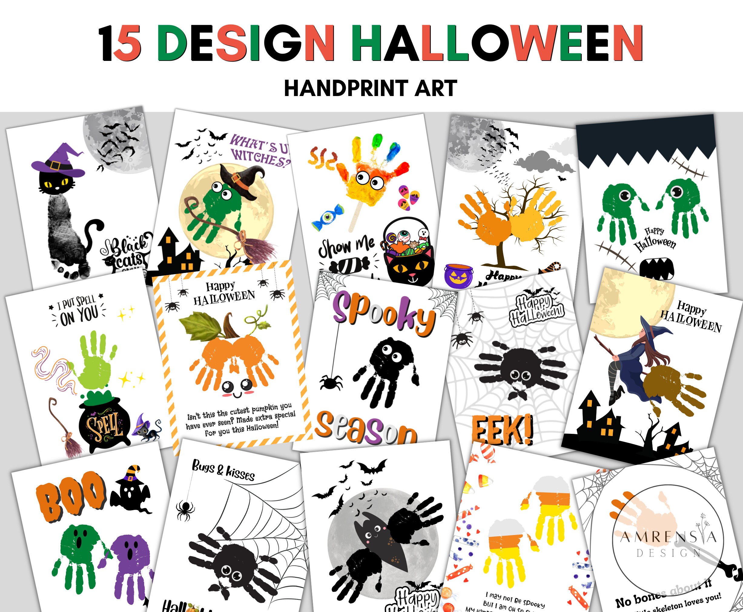 15 Design BUNDLE Handprint Footprint Art,happy Halloween Keepsake Craft ...