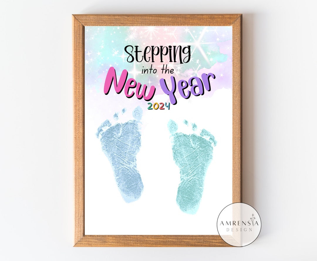 Stepping into the new year craft 2024 Footprint art template Printable ...