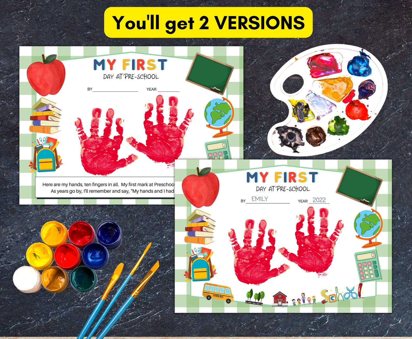 2 Versions My First Day of Preschool Handprint Art My First - Etsy