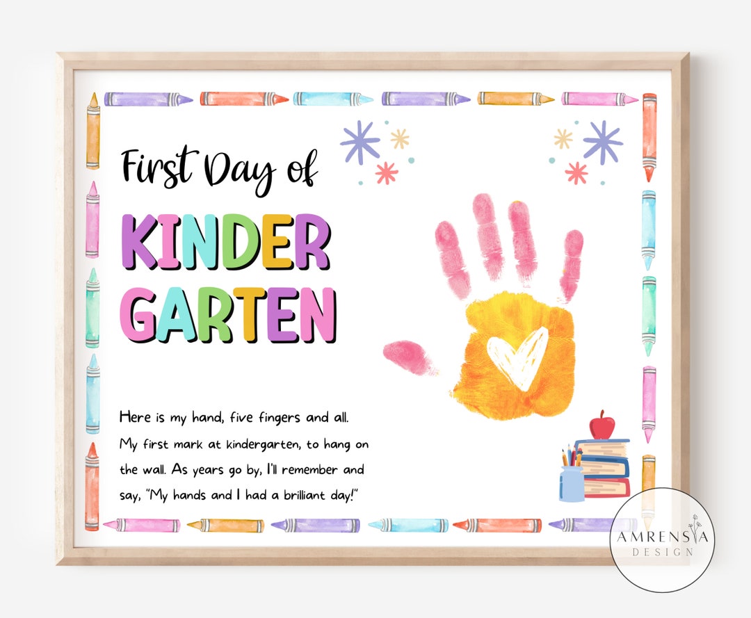First Day of Kindergarten Handprint Art Craft,pastel First Day of Schoo ...