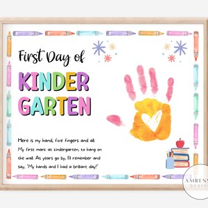 First Day of Kindergarten Handprint Art Craft,pastel First Day of Schoo ...